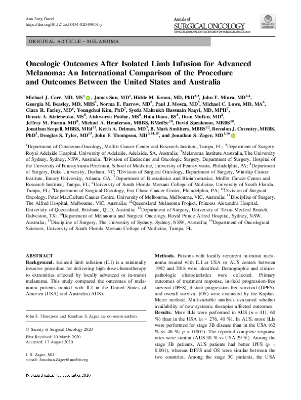 (PDF) Oncologic Outcomes After Isolated Limb Infusion for Advanced ...