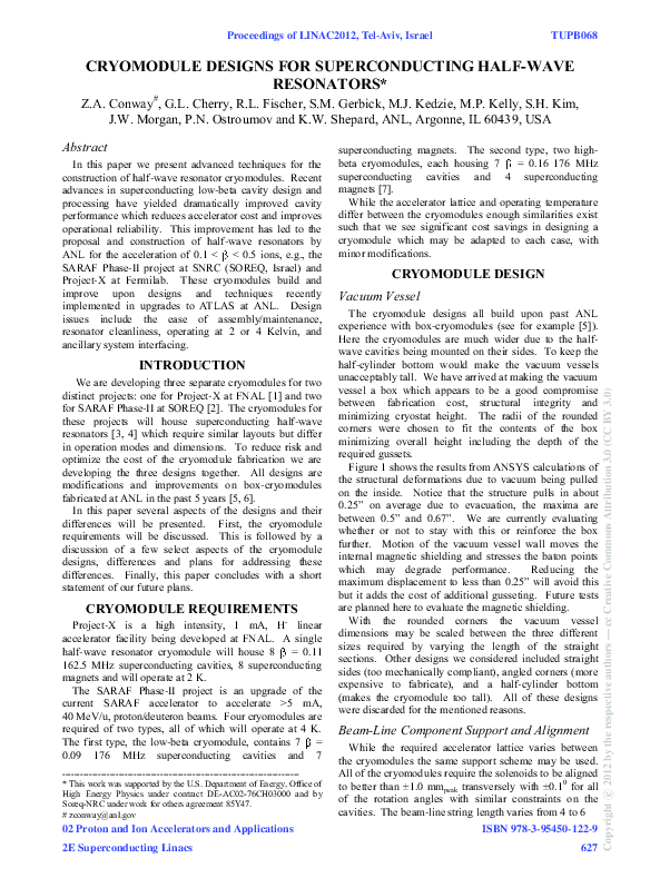 (PDF) Cryomodule Designs for Superconducting Half-Wave Resonators*