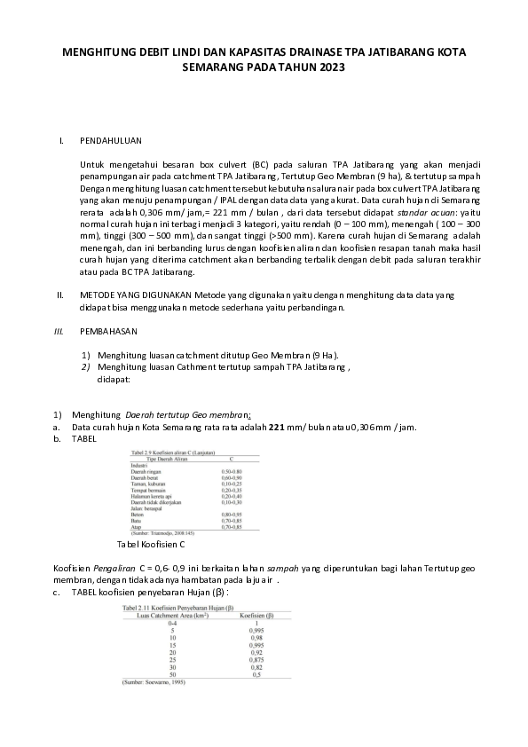 (PDF) MENGHITUNG DEBIT LINDI DAN KAPASITAS DRAINASE TPA JATIBARANG KOTA ...