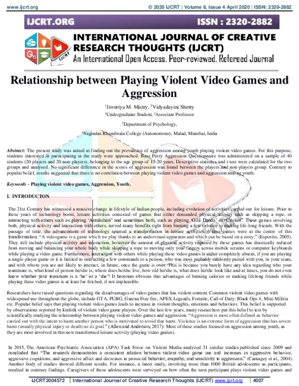 (PDF) Relationship between Playing Violent Video Games and Aggression