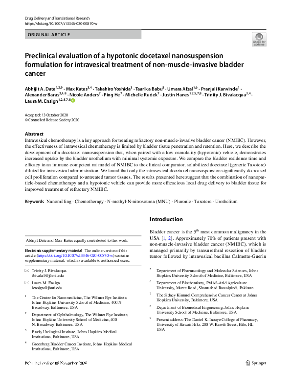 (PDF) Preclinical evaluation of a hypotonic docetaxel nanosuspension ...