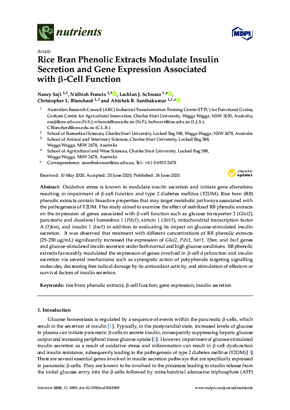 (PDF) Rice Bran Phenolic Extracts Modulate Insulin Secretion and Gene ...