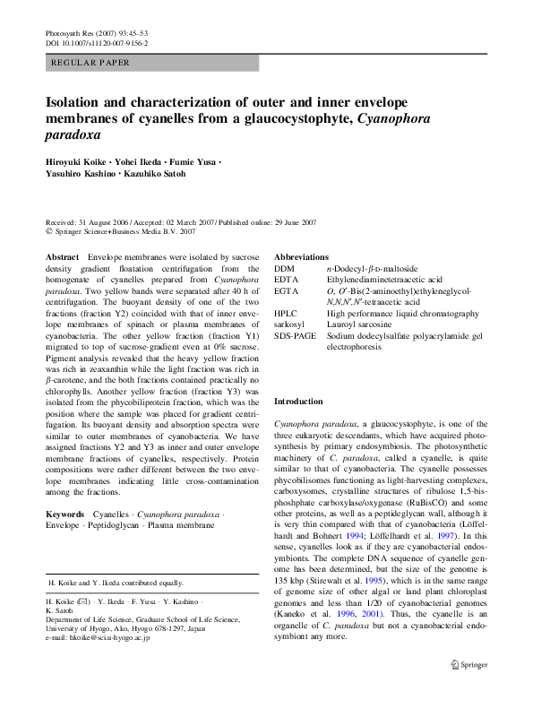 (PDF) Isolation and characterization of outer and inner envelope ...