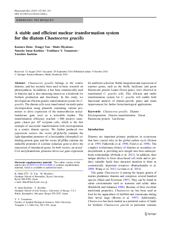 (PDF) A stable and efficient nuclear transformation system for the ...