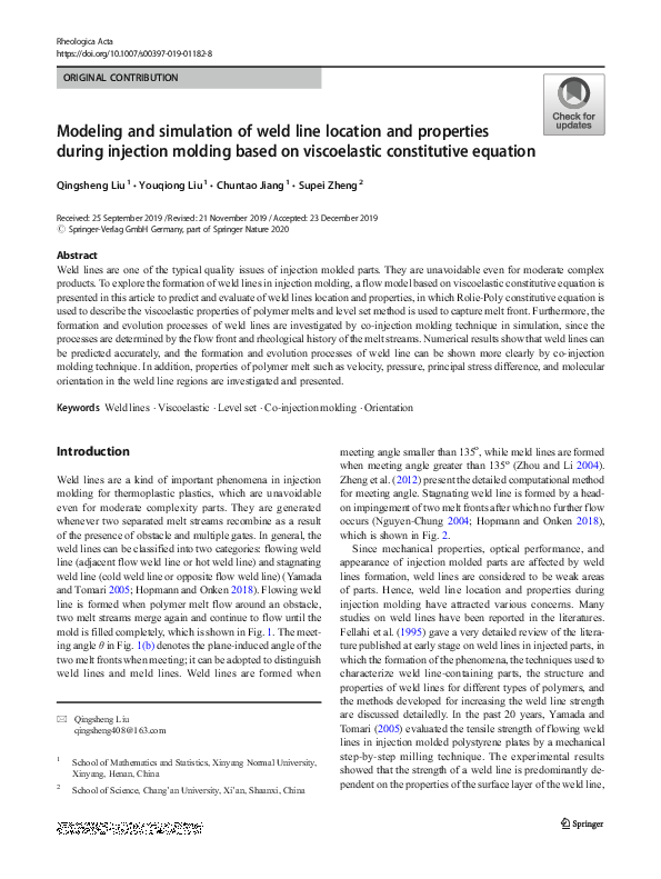 (PDF) Modeling and simulation of weld line location and properties ...