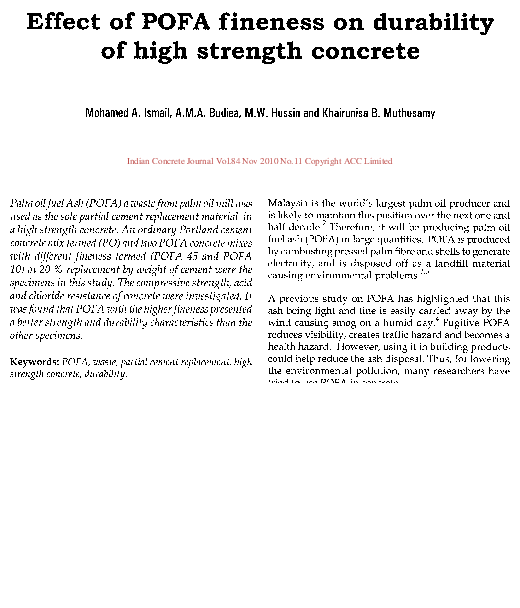 (PDF) Effect of POFA fineness on durability of high strength concrete