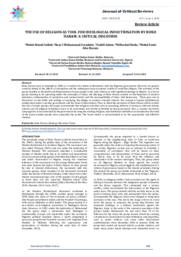 (PDF) The Use of Religion as Tool for Ideological Indoctrination by ...