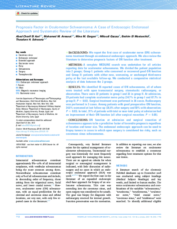 (PDF) Prognosis Factor in Oculomotor Schwannoma: A Case of Endoscopic ...