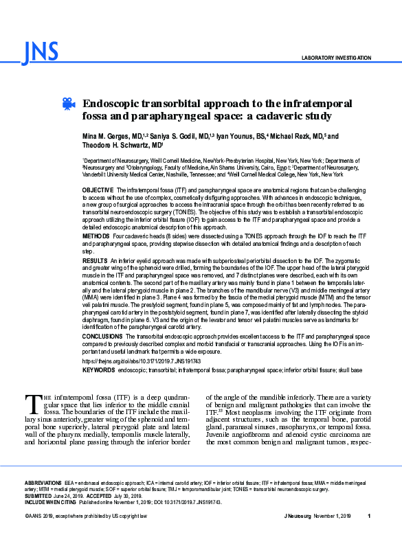 (PDF) Endoscopic transorbital approach to the infratemporal fossa and ...