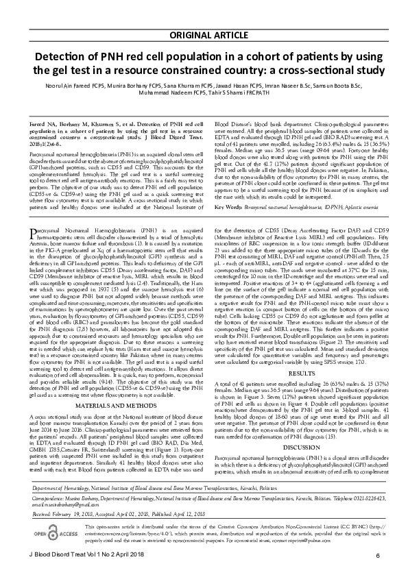 (PDF) Detection of PNH red cell population in a cohort of patients by ...