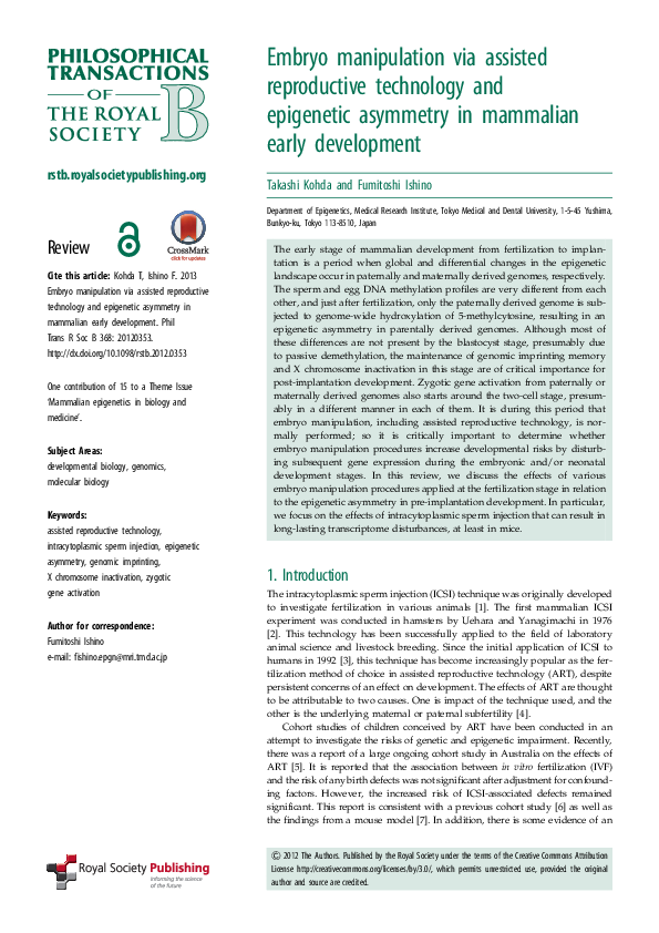 (PDF) Embryo manipulation via assisted reproductive technology and ...