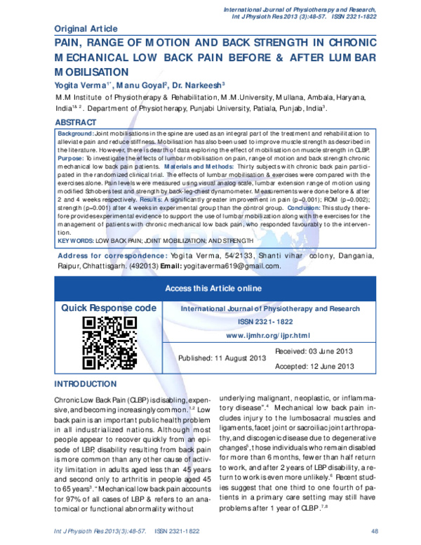 (PDF) Pain, Range of Motion and Back Strength in Chronic Mechanical Low ...