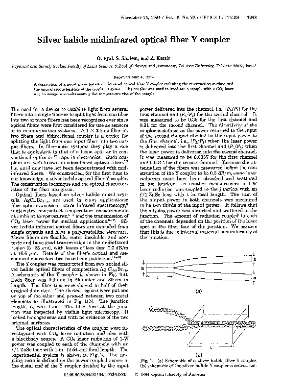 (PDF) Silver halide midinfrared optical fiber Y coupler