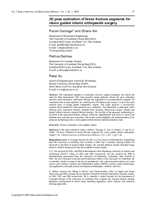 Pdf 3d Pose Estimation Of Femur Fracture Segments For Vision Guided
