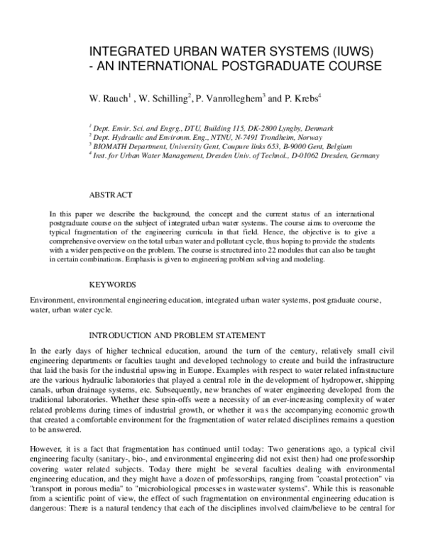 (PDF) Integrated Urban Water Systems (IUWS) - an international ...