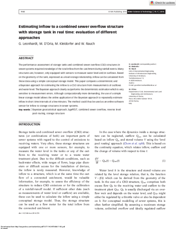 (PDF) Estimating inflow to a combined sewer overflow structure with storage tank in real time ...