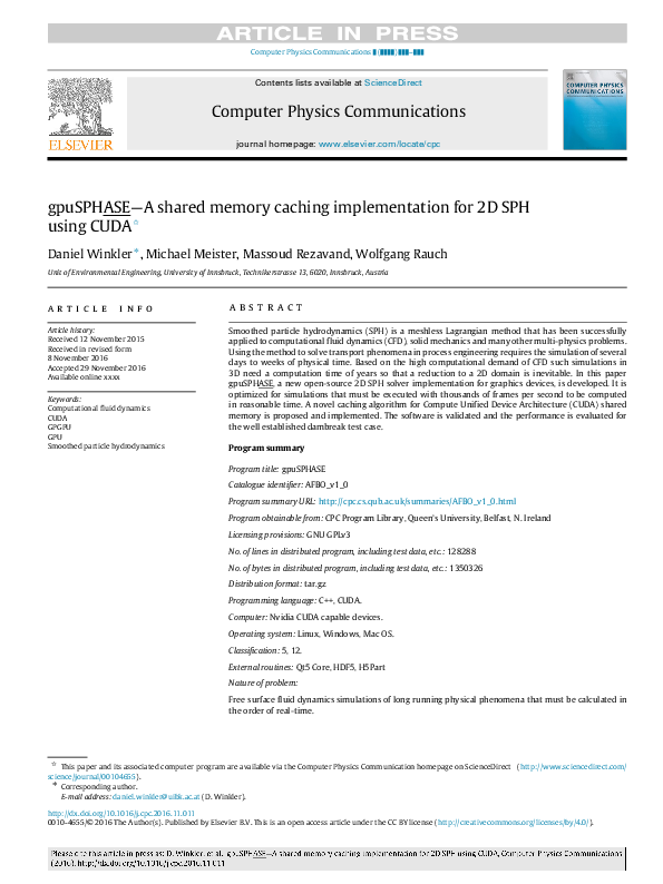 (PDF) gpuSPHASE: CUDA-Based 2D SPH Solver