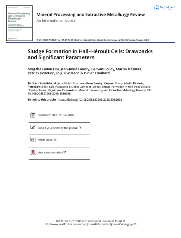 (PDF) Sludge Formation in Hall–Héroult Cells: Drawbacks and Significant ...