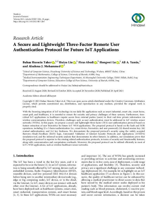 Pdf A Secure And Lightweight Three Factor Remote User Authentication Protocol For Future Iot