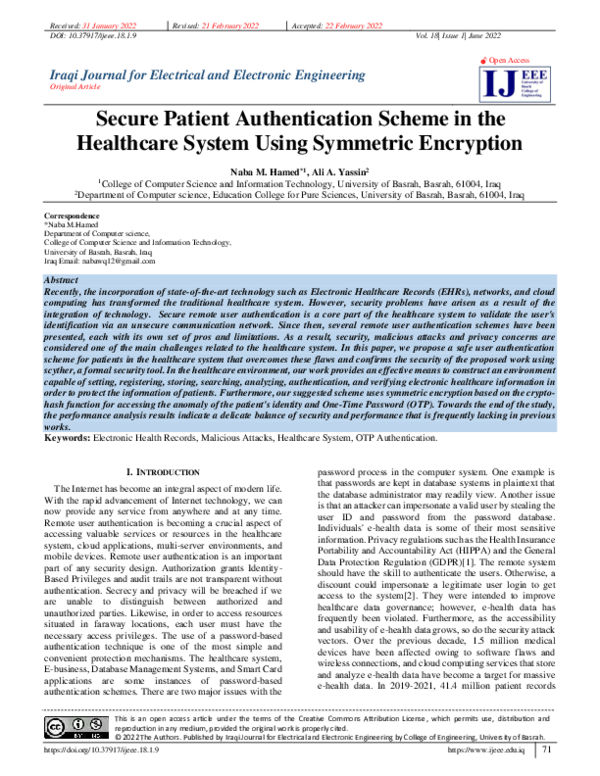 (PDF) Secure Patient Authentication Scheme in the Healthcare System ...