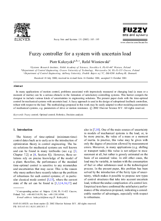 (PDF) Fuzzy controller for a system with uncertain load