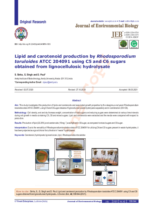 (PDF) Lipid and carotenoid production by Rhodosporodium toruloides ATCC ...