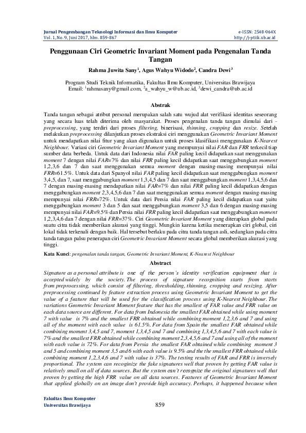(PDF) Penggunaan Ciri Geometric Invariant Moment Pada Pengenalan Tanda Tangan