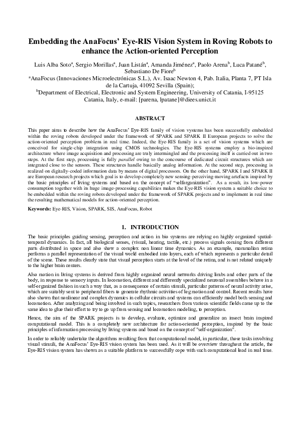 (PDF) Embedding the AnaFocus' Eye-RIS vision system in roving robots to enhance the action ...