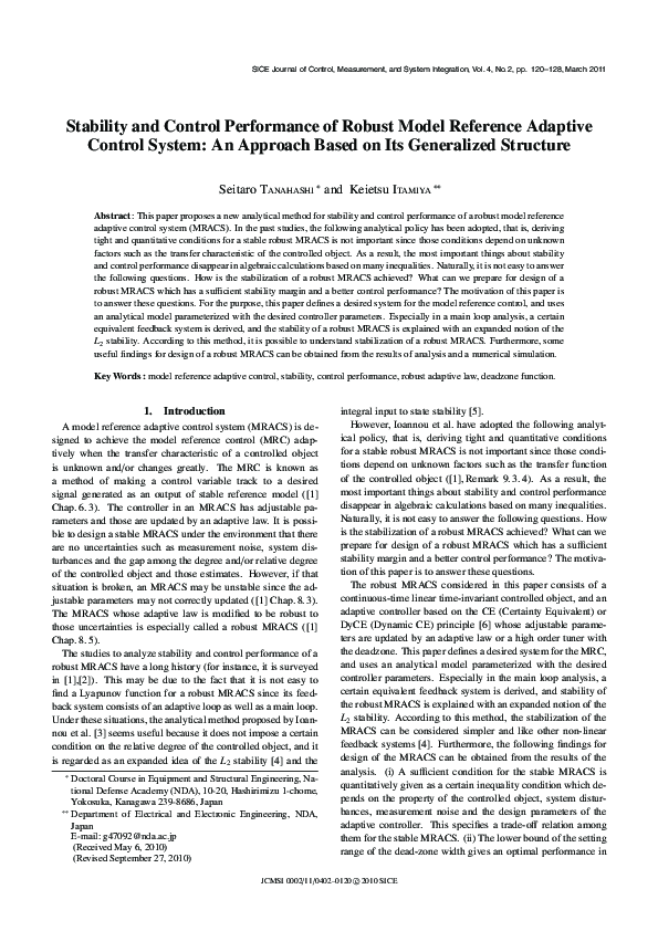 (PDF) Stability and Control Performance of Robust Model Reference Adaptive Control System: An ...