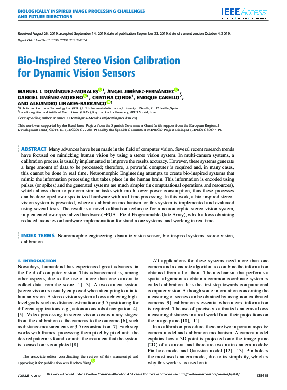 (PDF) Bio-Inspired Stereo Vision Calibration for Dynamic Vision Sensors