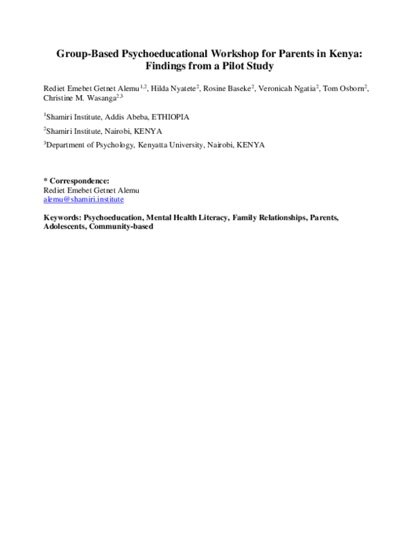 (PDF) Group-Based Psychoeducational Workshop for Parents in Kenya: Findings from a Pilot Study