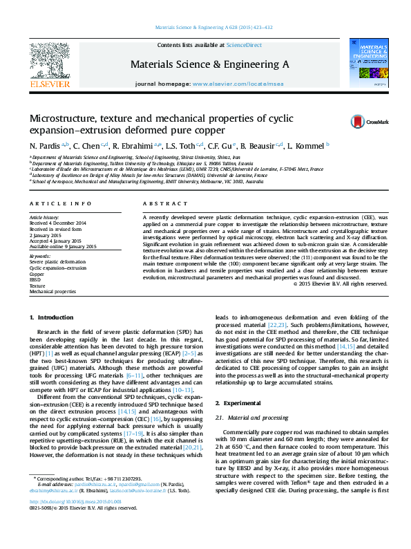 (PDF) Microstructure, texture and mechanical properties of cyclic expansion–extrusion deformed ...