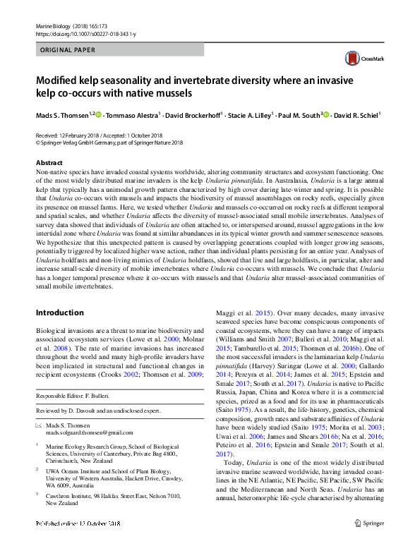 (PDF) Modified kelp seasonality and invertebrate diversity where an ...