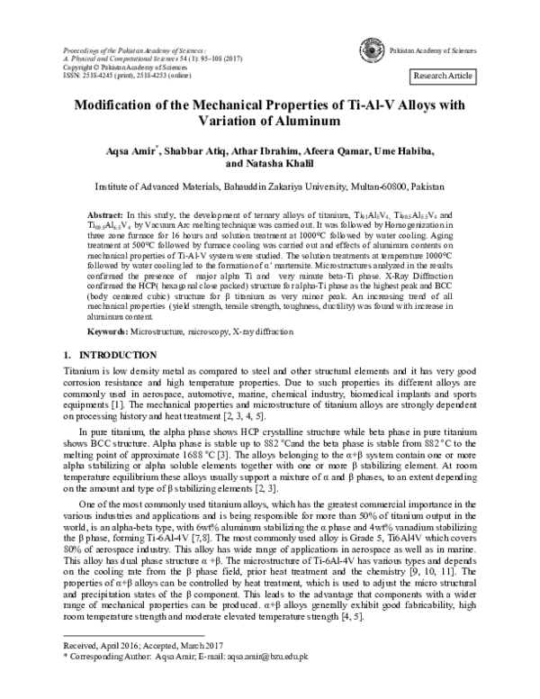 (PDF) Modification of the Mechanical Properties of Ti-AlV Alloys with ...