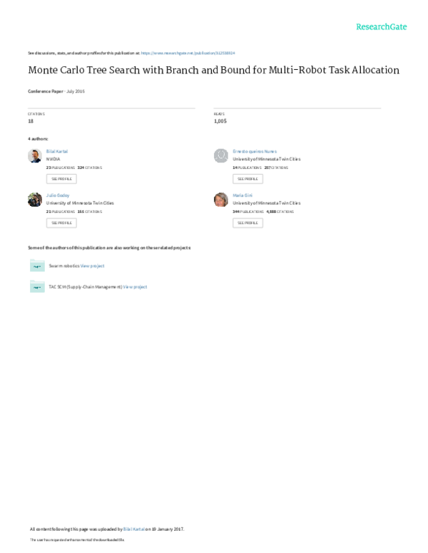 (PDF) Monte Carlo Tree Search with Branch and Bound for Multi-Robot Task Allocation