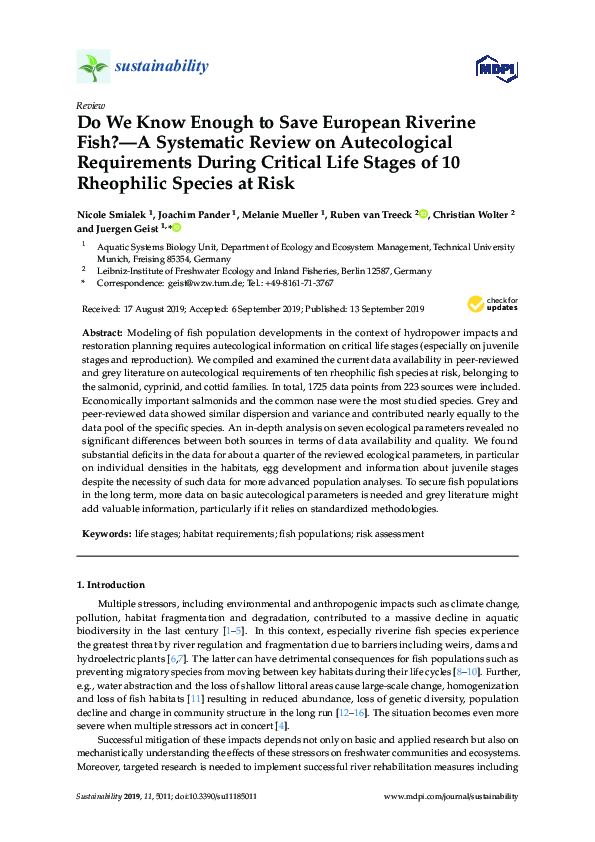 (PDF) Do We Know Enough to Save European Riverine Fish?—A Systematic ...
