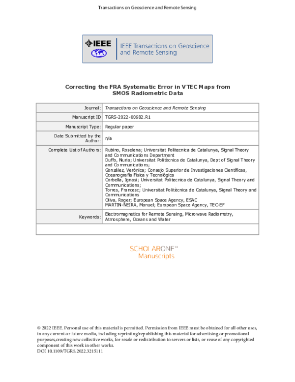 (PDF) Correcting the FRA Systematic Error in VTEC Maps From SMOS Radiometric Data