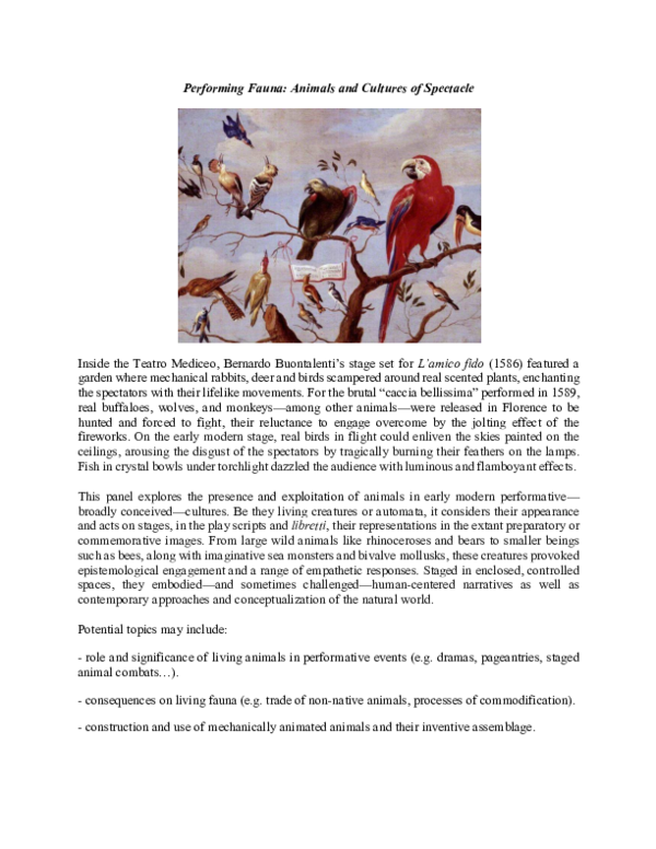 (PDF) RSA Boston 2025 CfP: "Performing Fauna: Animals and Cultures of ...