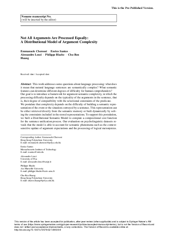 (PDF) Not all arguments are processed equally: a distributional model of argument complexity ...
