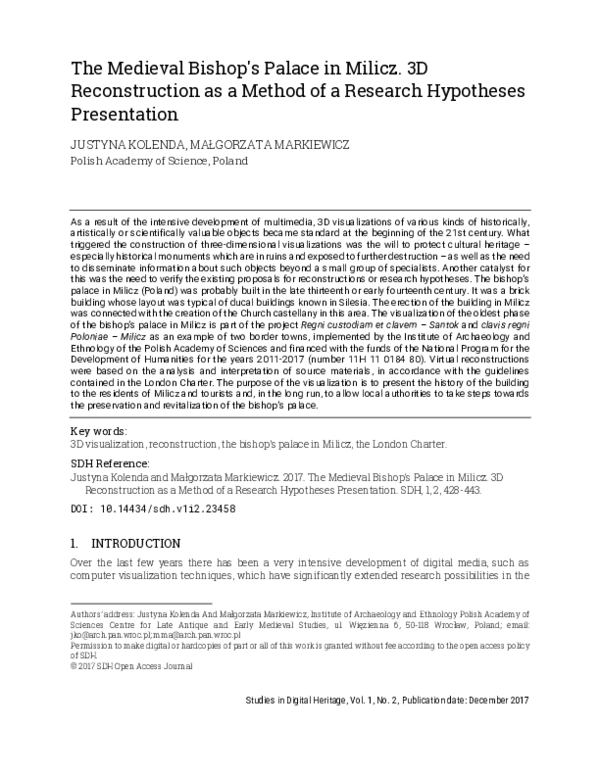 (PDF) A Medieval Bishop's Palace in Milicz: 3D Reconstruction as a ...
