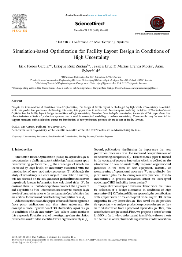 (PDF) Simulation-based Optimization for Facility Layout Design in Conditions of High Uncertainty