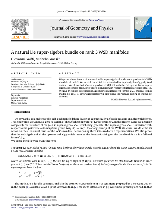(PDF) A natural Lie super-algebra bundle on rank 3 WSD manifolds ...