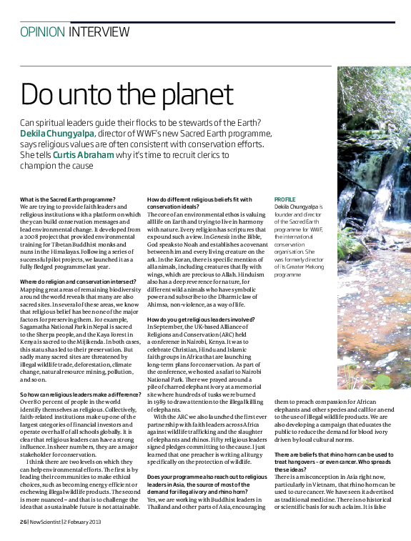(PDF) Why religious leaders should be at the forefront of conservation