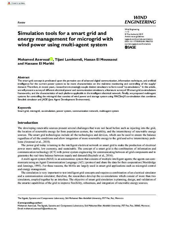 (PDF) Simulation tools for a smart grid and energy management for microgrid with wind power ...