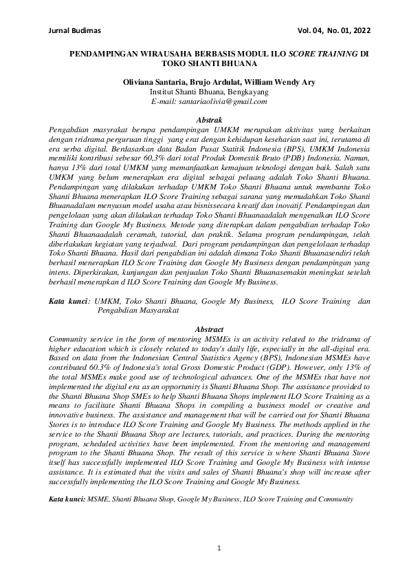 (PDF) Pendampingan Wirausaha Berbasis Modul ILO Score Training di Toko Shanti Bhuana