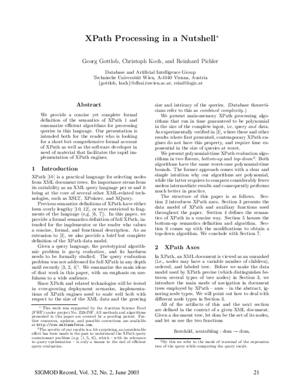 (PDF) XPath processing in a nutshell