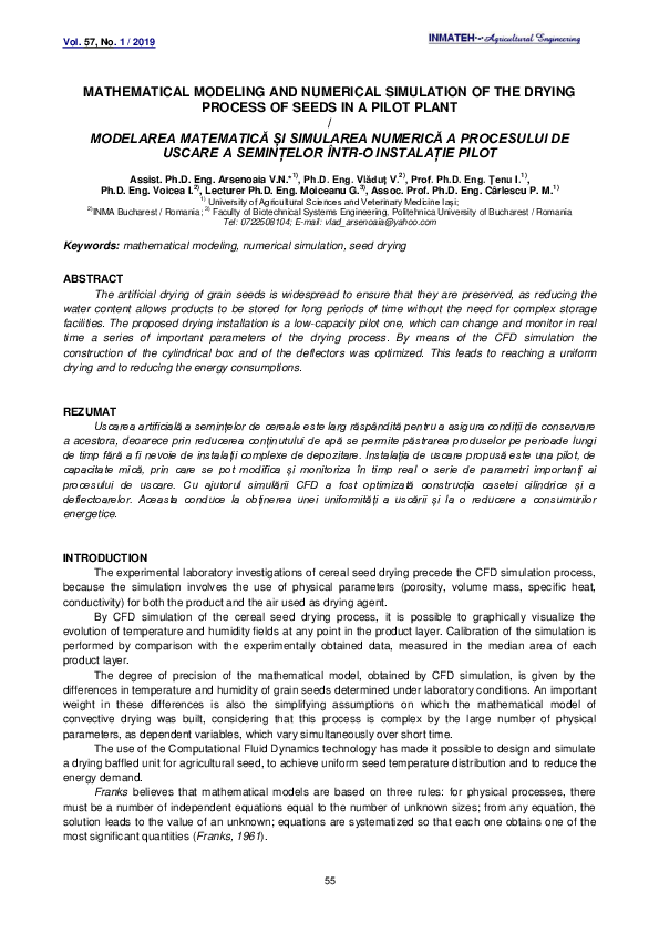 (PDF) Mathematical Modeling and Numerical Simulation of the Drying Process of Seeds in a Pilot ...