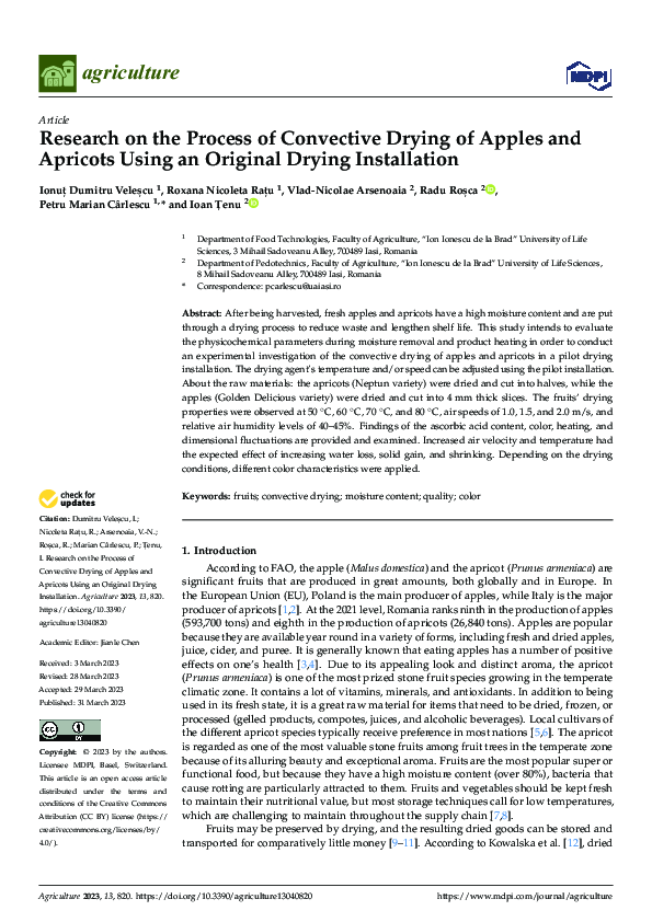 (PDF) Research on the Process of Convective Drying of Apples and Apricots Using an Original ...