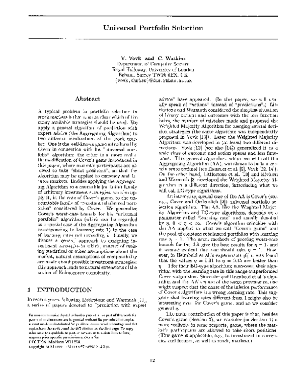 (PDF) Universal portfolio selection