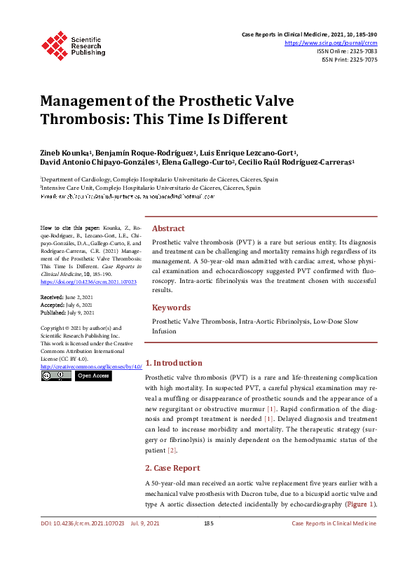 (PDF) Management of the Prosthetic Valve Thrombosis: This Time Is Different